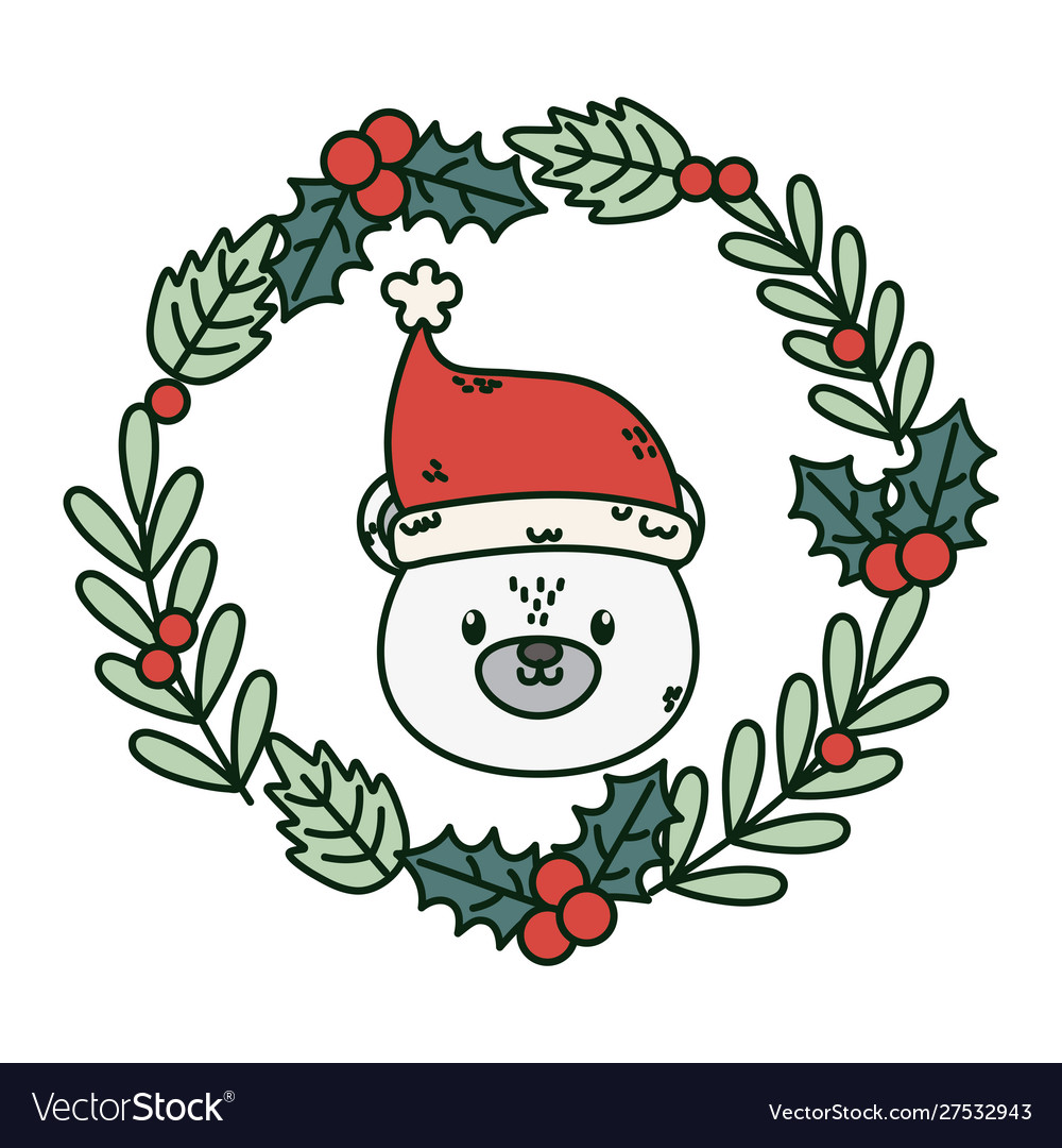 Polar Bear Wreath Holly Berry Celebration Merry Vector Image