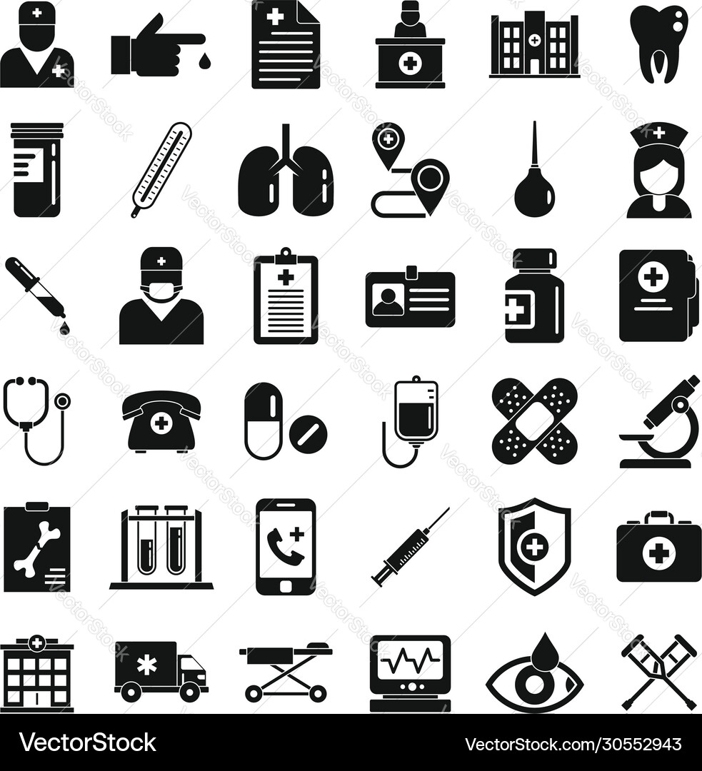 Private clinic icons set simple style Royalty Free Vector