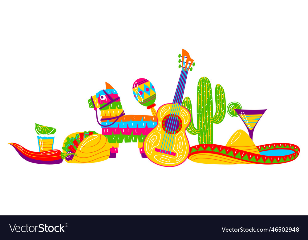 Cinco de mayo greeting card mexican holiday items Vector Image