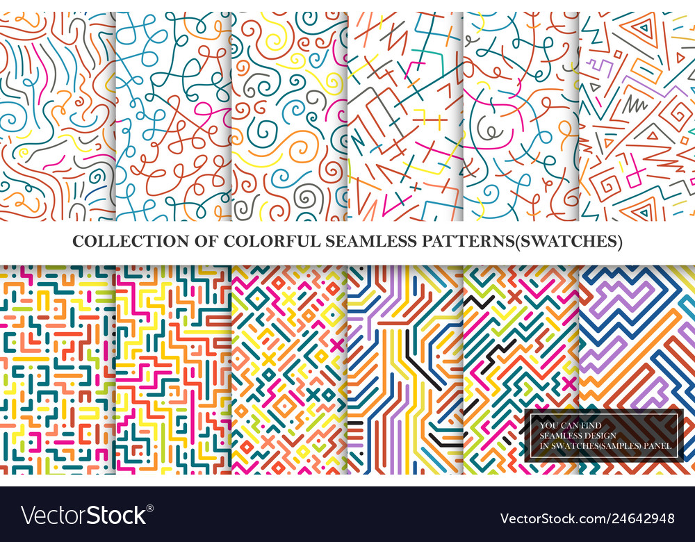 Collection of bright colorful seamless Royalty Free Vector