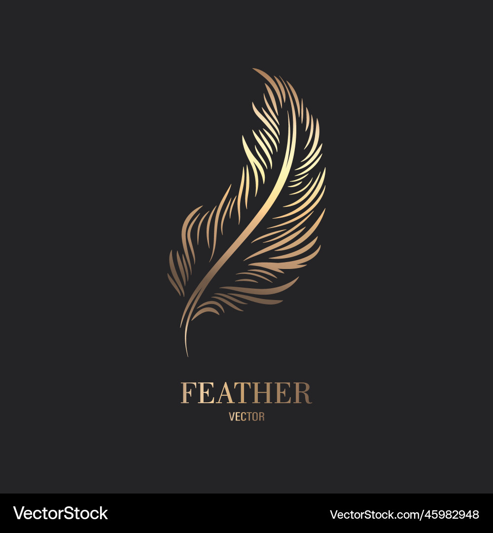 Fluffy golden color feather logo icon Royalty Free Vector