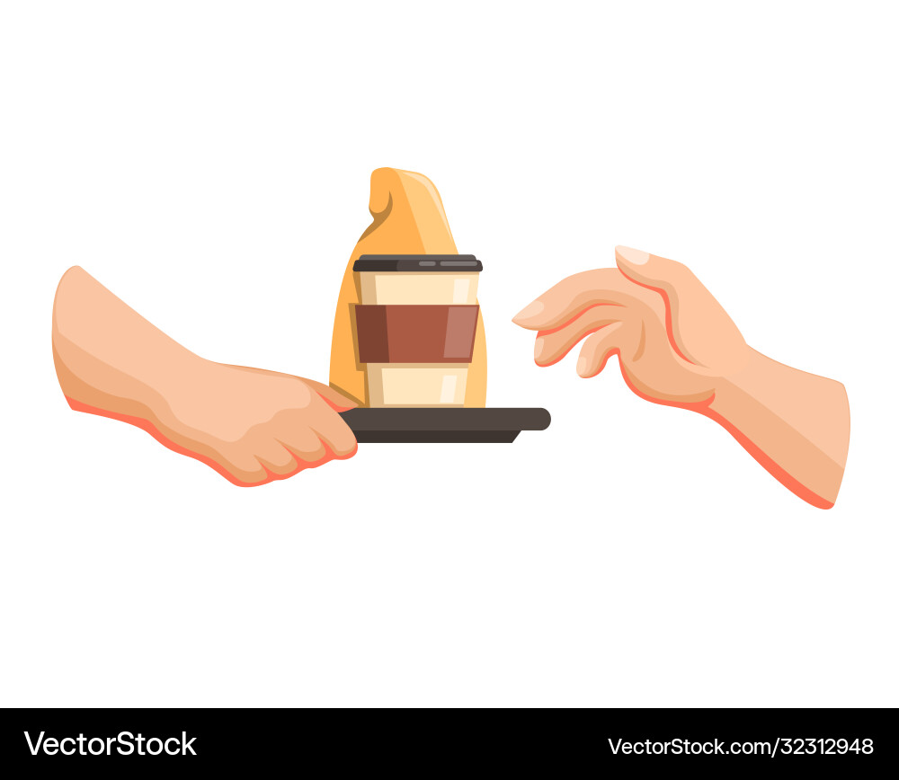 Hand giving order to customer at drive threw Vector Image