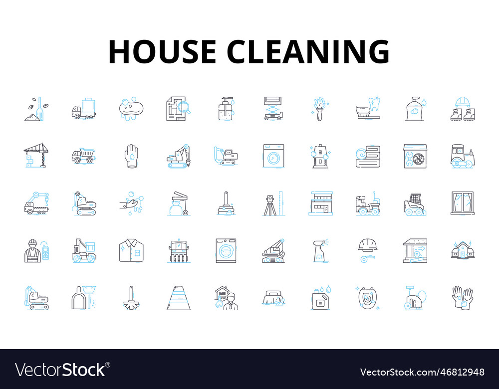 House cleaning linear icons set sweep mop Vector Image