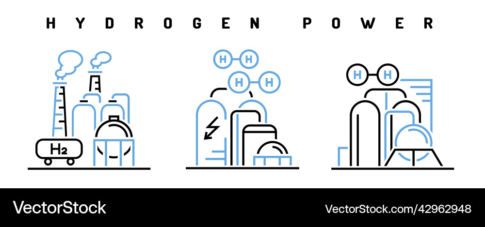 Hydrogen power station icons set isolated Vector Image