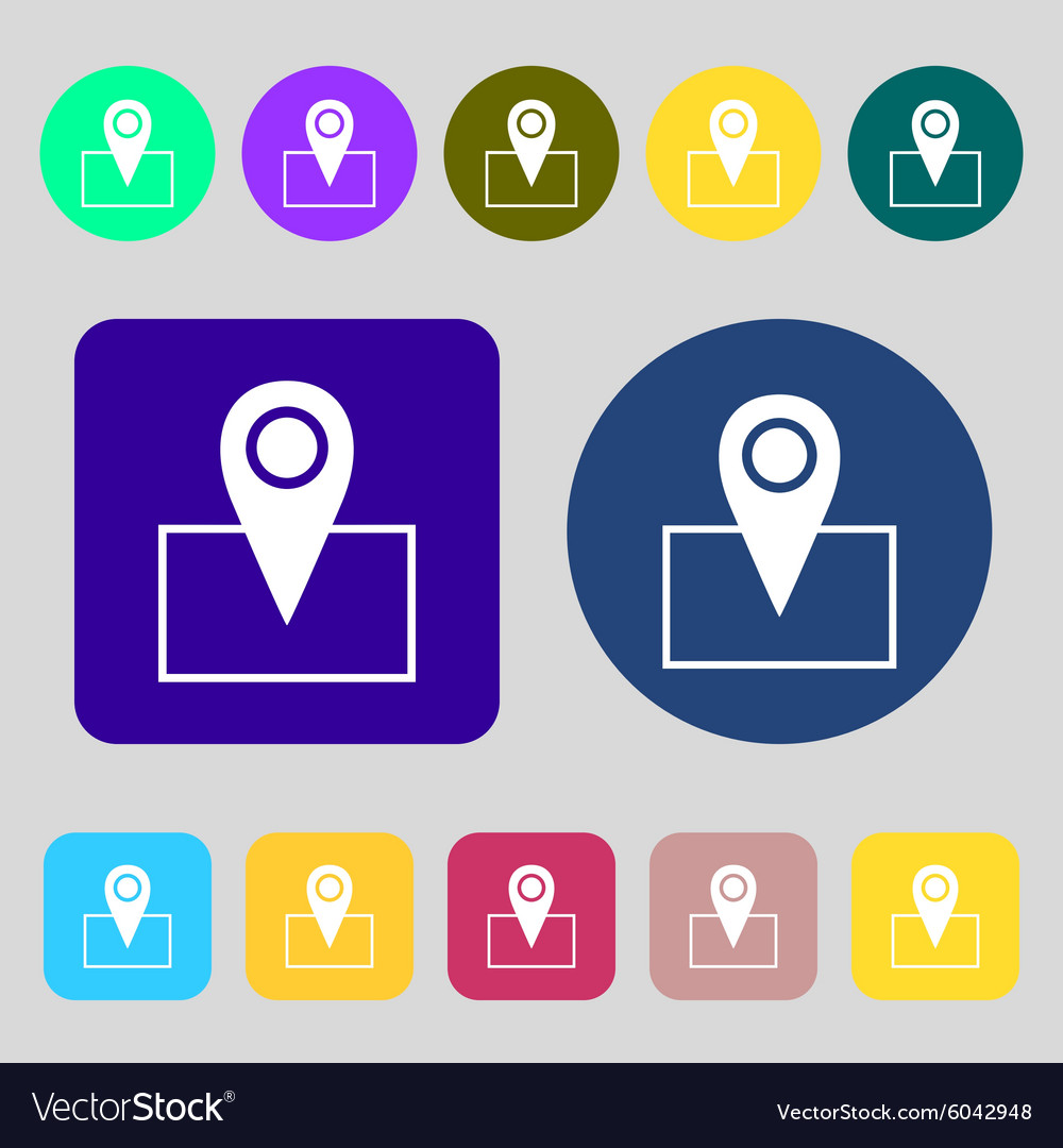 Map pointer icon sign 12 colored buttons flat Vector Image