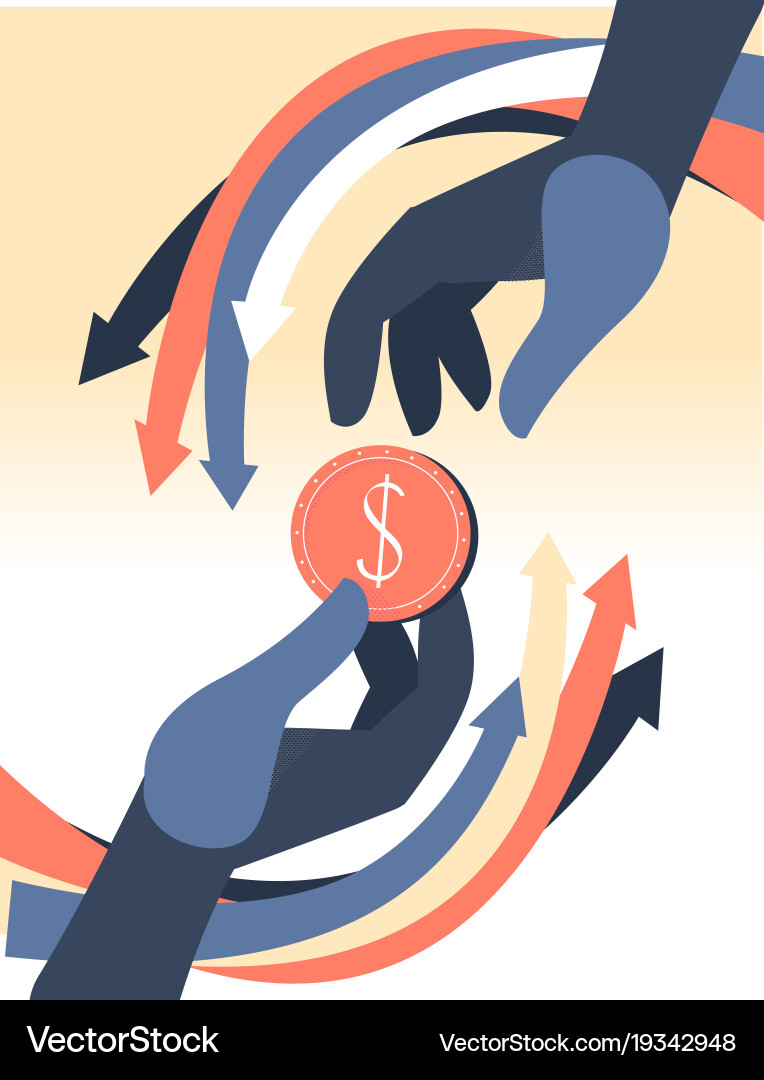 Money exchange from a place to another Royalty Free Vector