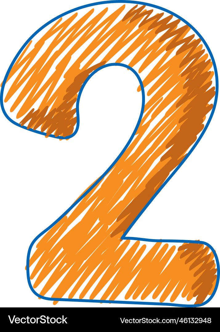 Number two in pencil colour sketch simple style Vector Image