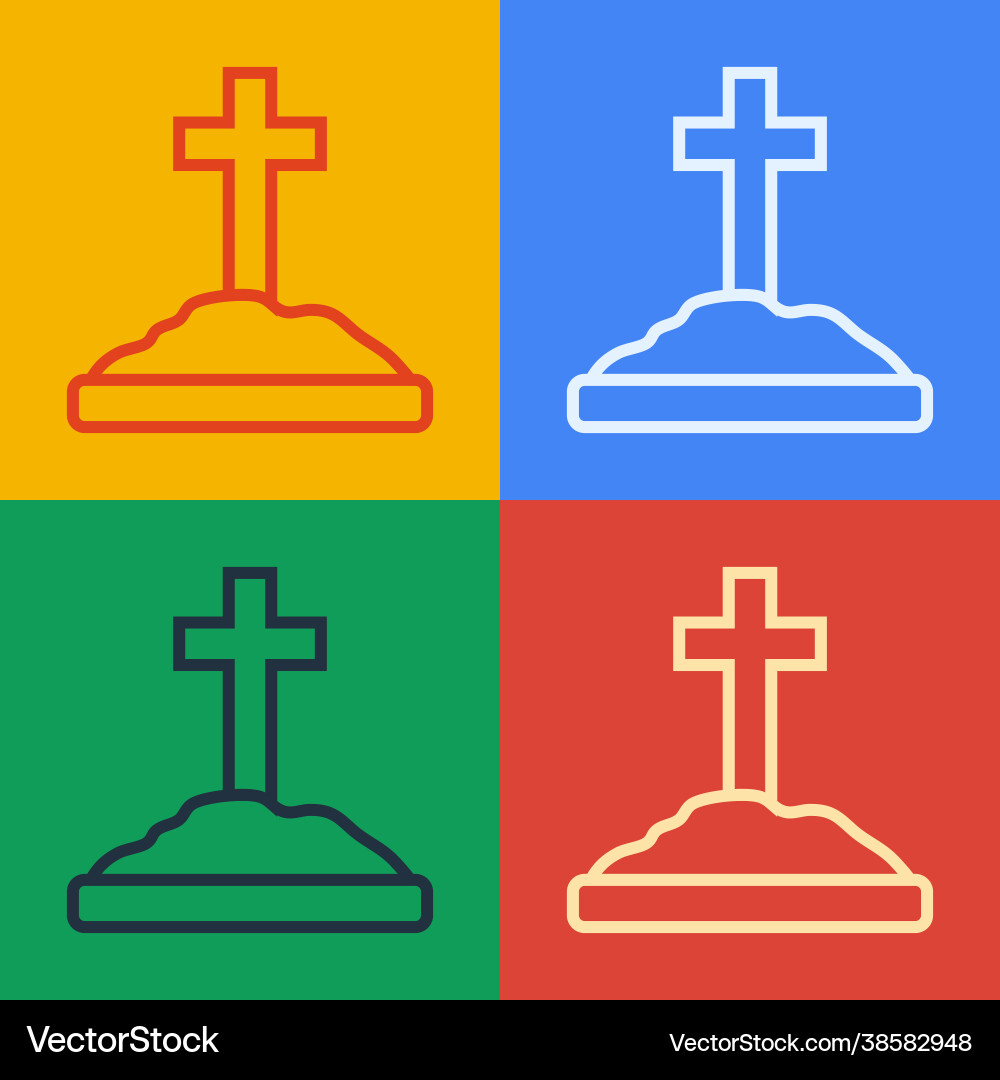 Pop art line grave with cross icon isolated Vector Image