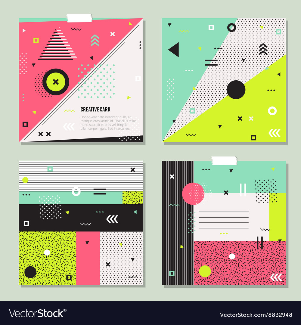 Set of trendy geometric elements memphis cards Vector Image