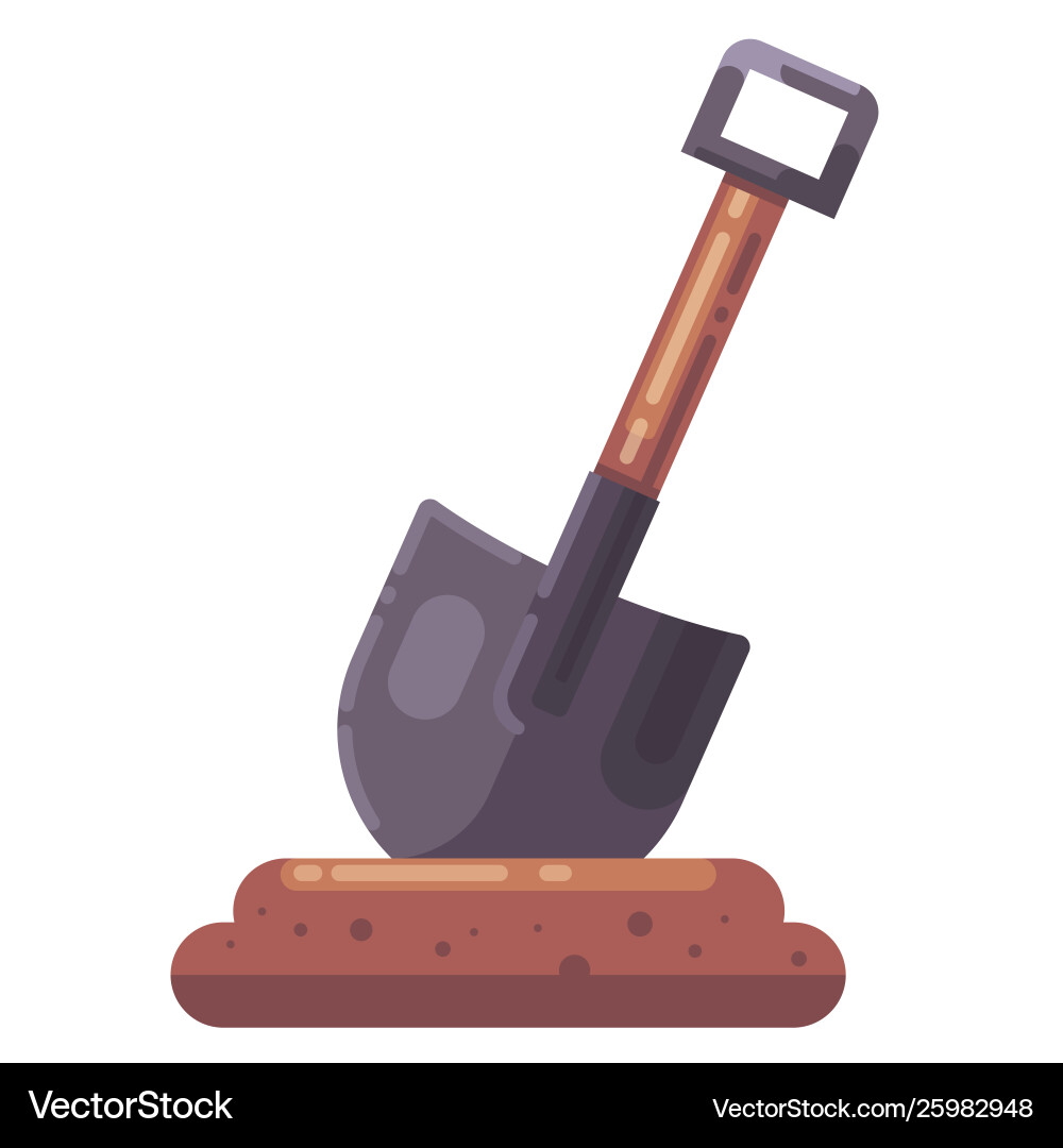 Shovel stuck in ground dig a hole flat Royalty Free Vector