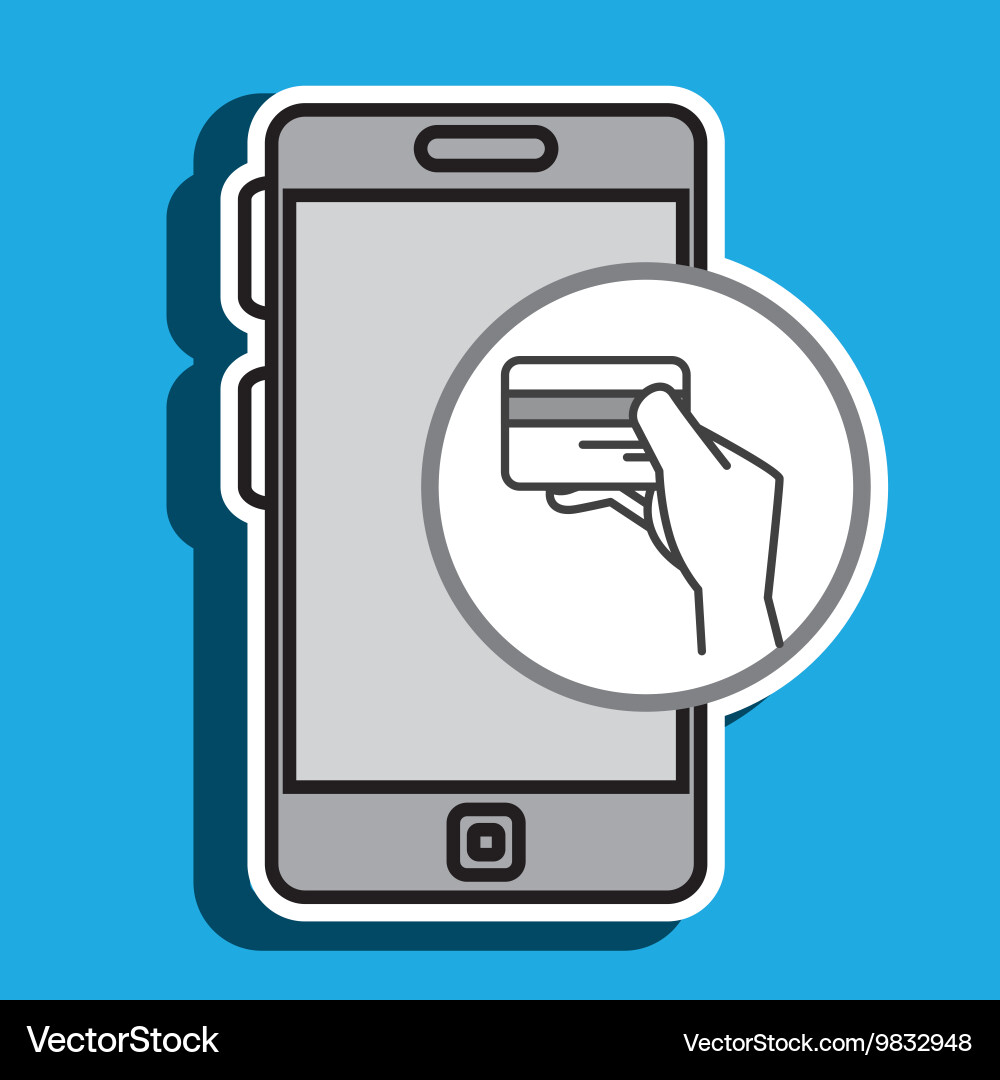 Smartphone and credit card hand isolated icon Vector Image