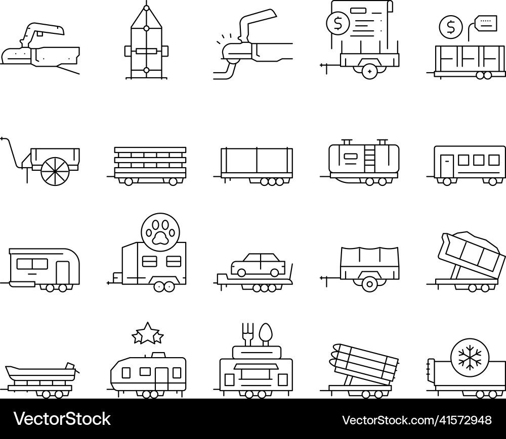 Trailer transport collection icons set Royalty Free Vector