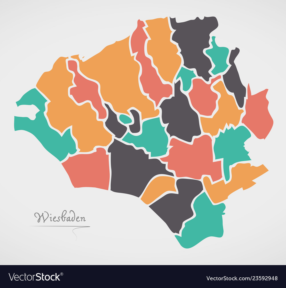 Wiesbaden map with boroughs and modern round Vector Image