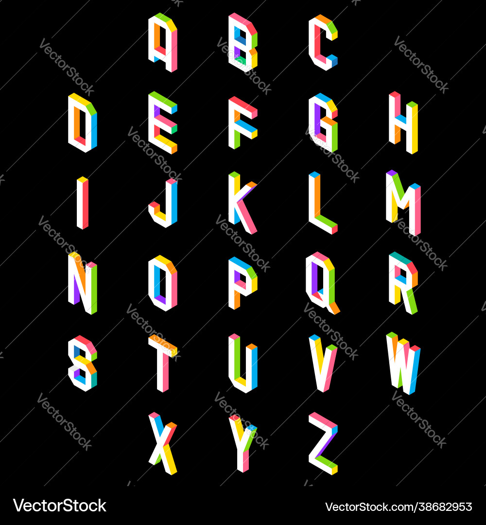 3d colorful font and alphabet Royalty Free Vector Image
