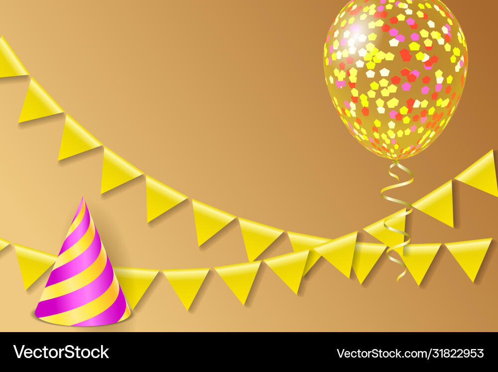 Bunting flags helium balloon and party hat Vector Image