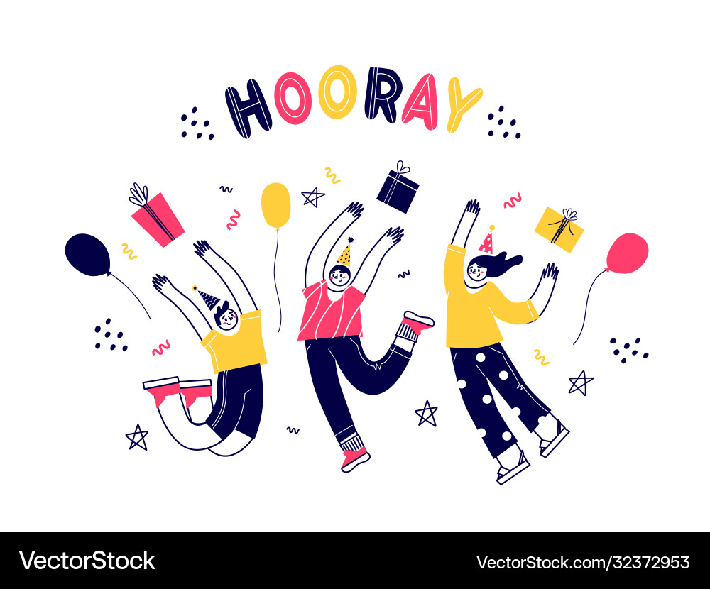 Characters have fun jumping birthday party Vector Image