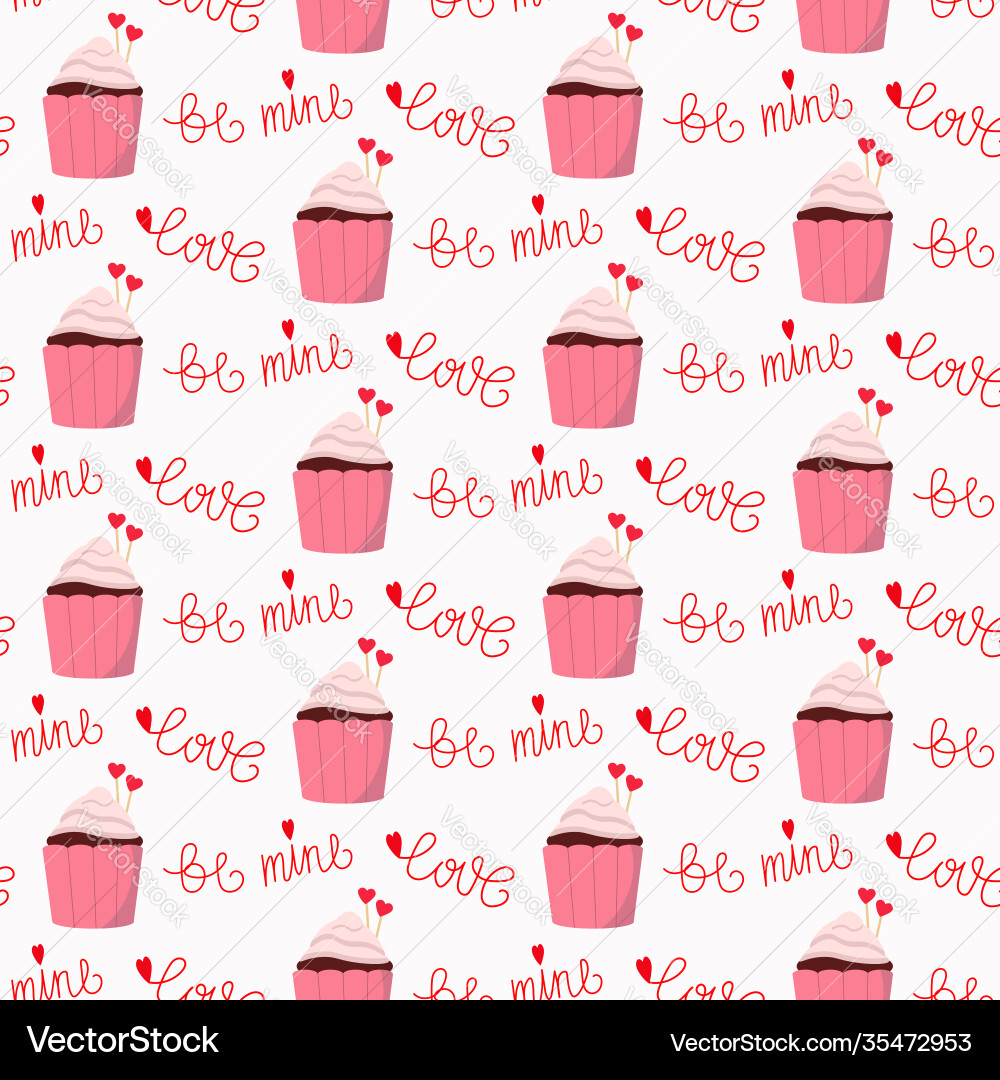 Cupcake and lettering messages for valentines day Vector Image