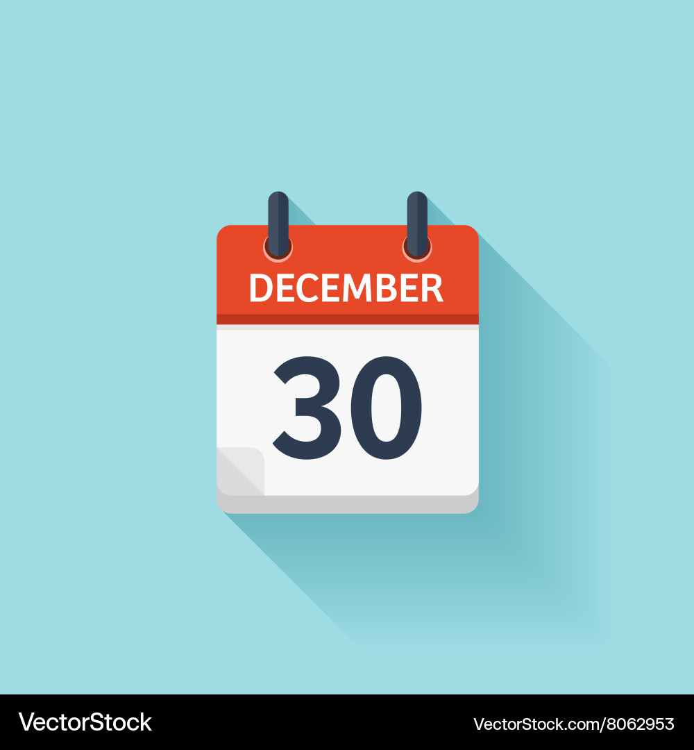 December 30 flat daily calendar icon Royalty Free Vector