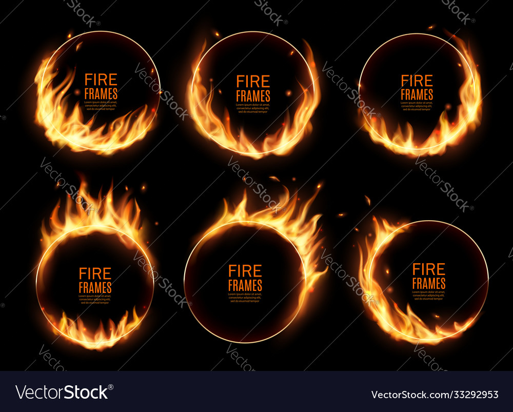 Fire rings burning round frames borders Royalty Free Vector