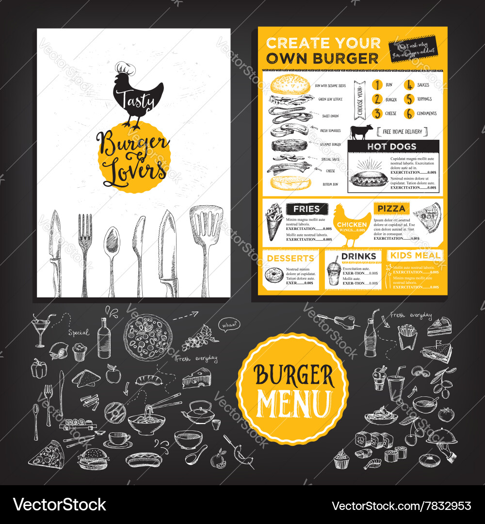 Food menu restaurant template design flyer cafe Vector Image