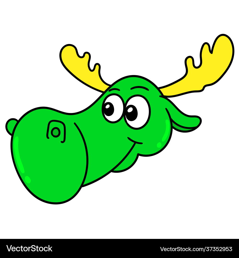 Green smiling old deer head emoticon doodle icon Vector Image