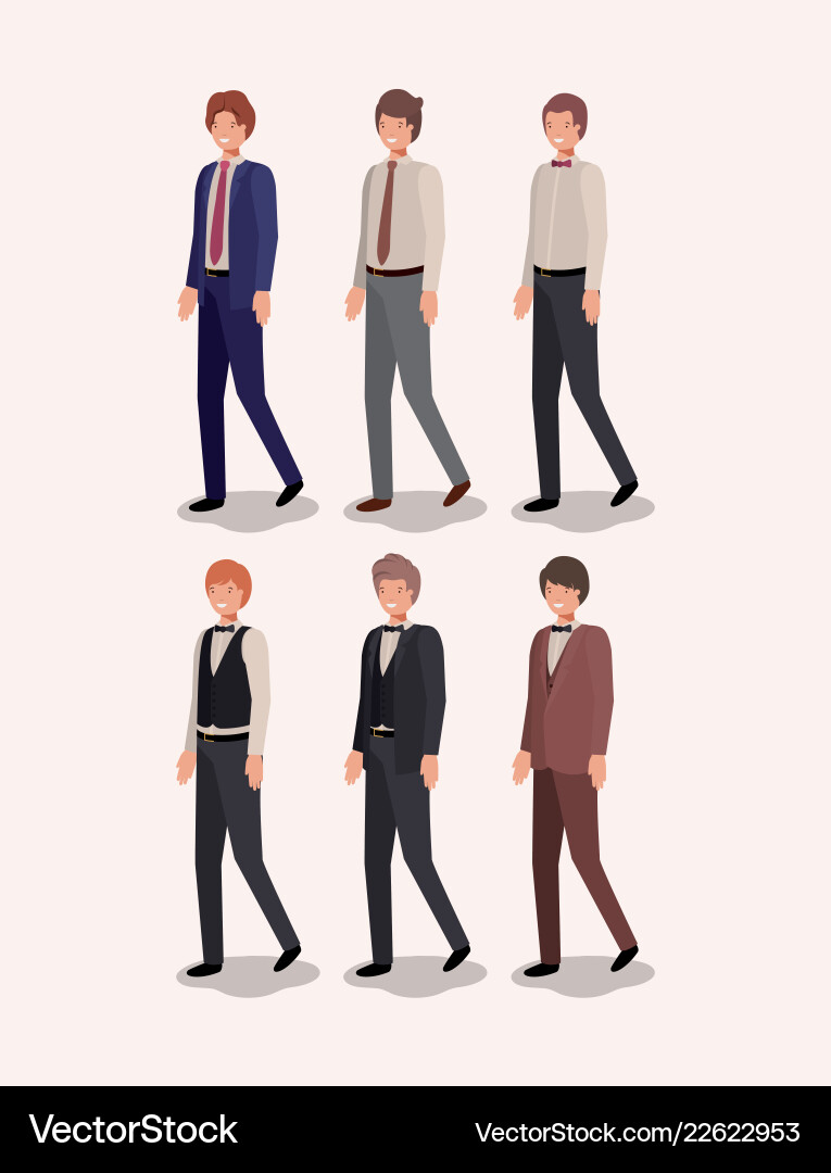 Group of elegant gentlemen Royalty Free Vector Image