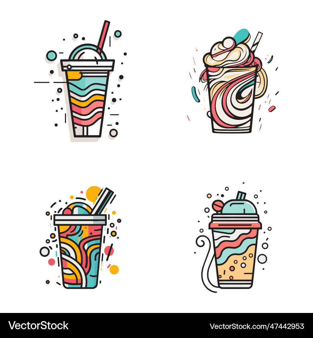 Hand drawn vintage milkshake logo in flat line Vector Image