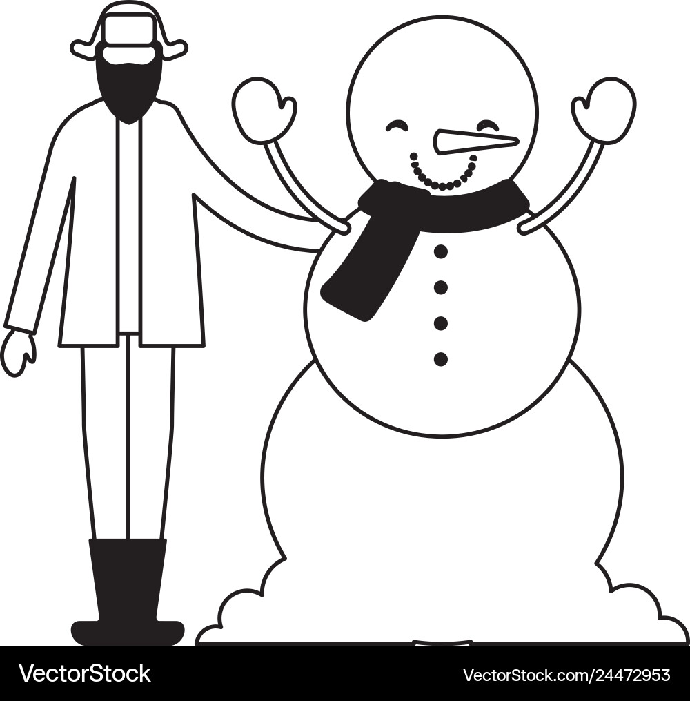 Man with winter clothes and snowman Royalty Free Vector