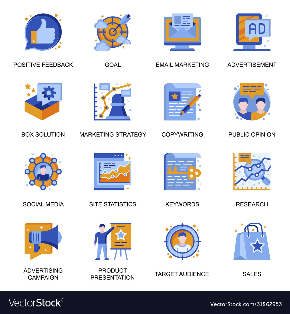 Marketing strategy icons set in flat style Vector Image