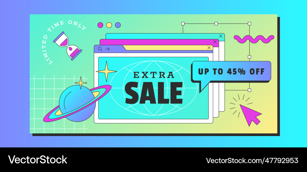 Retro linear vaporwave sale horizontal banner Vector Image