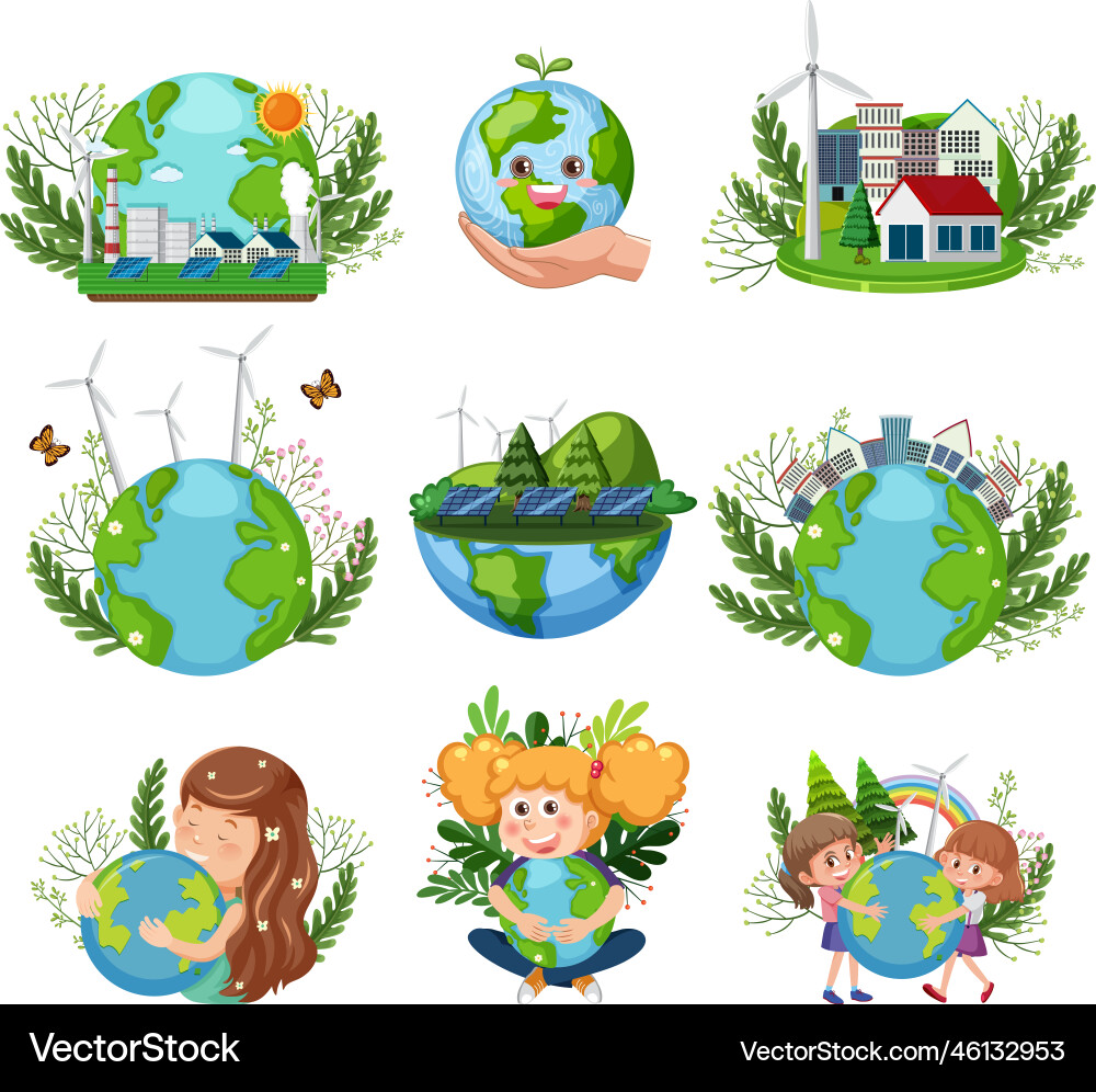 Save the earth logo and banner set Royalty Free Vector Image