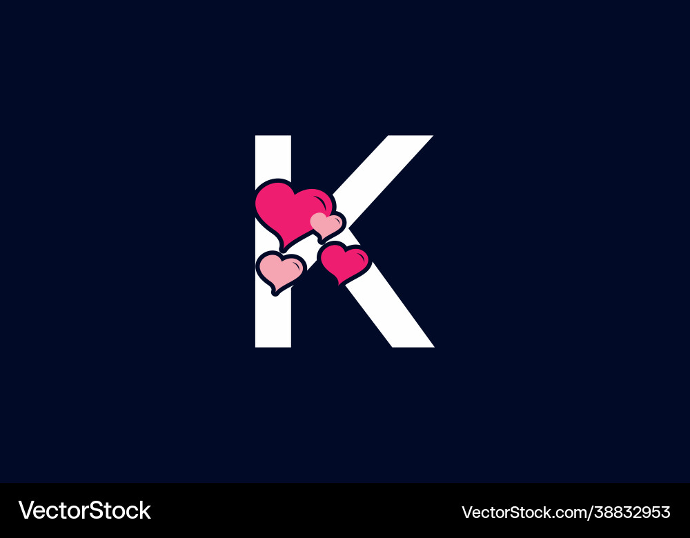 White pink color k initial letter with love Vector Image
