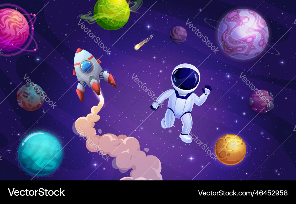 Cartoon astronaut in outer space starry galaxy Vector Image