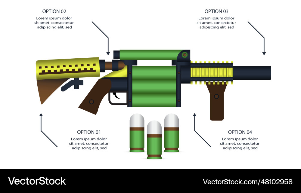 Grenade launcher concept for infographic with 4 Vector Image