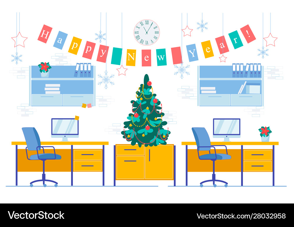 New year office interior for holiday celebration Vector Image