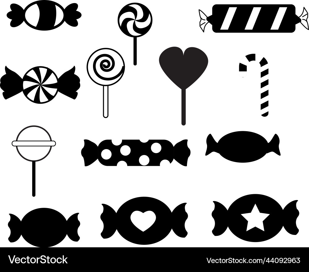 Black and white wrapped candy icon on transparent Vector Image