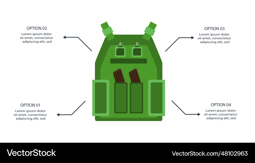 Bulletproof vest concept for infographic with 4 Vector Image