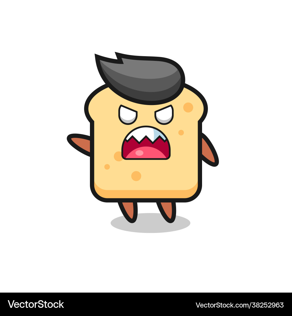 Cute bread cartoon in a very angry pose Royalty Free Vector