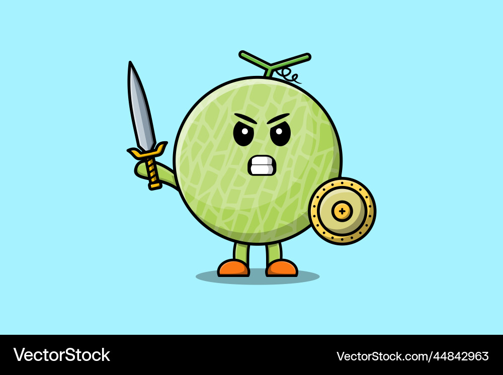 Cute cartoon character melon holding sword Vector Image