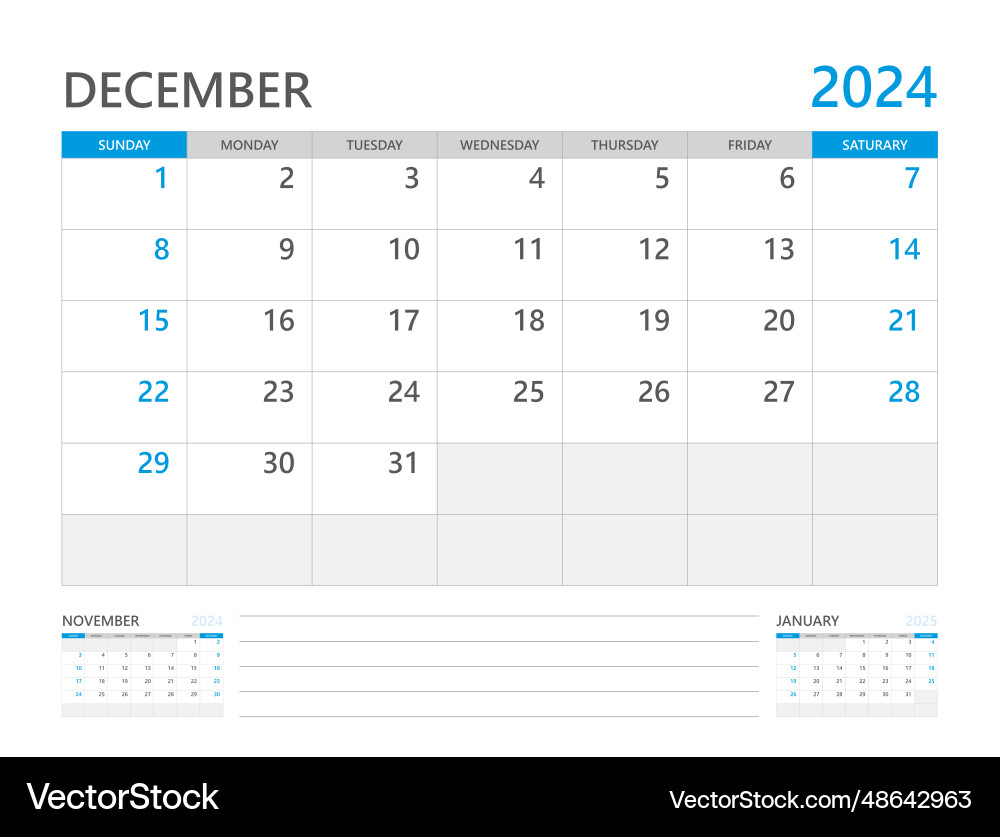 December 2024 year calendar planner and set Vector Image