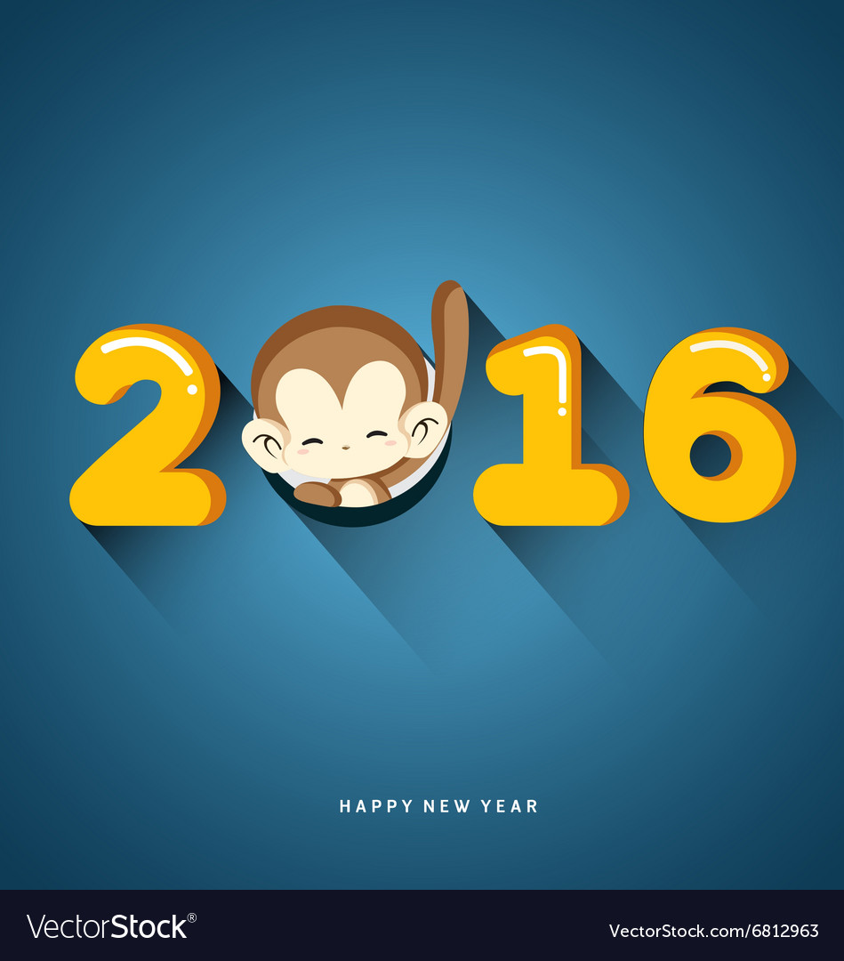 Happy new year 2016 year of monkey Royalty Free Vector Image
