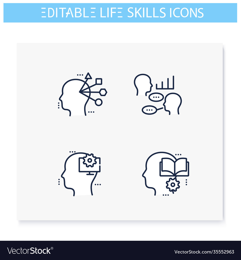 Life skills line icons set editable Royalty Free Vector