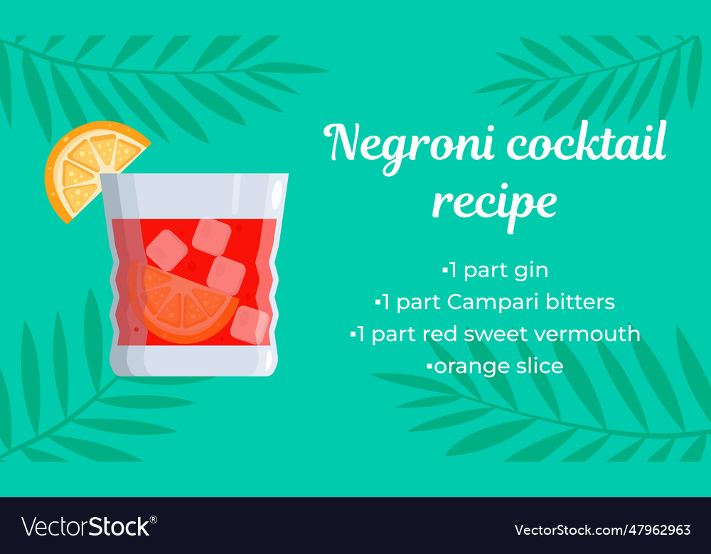Negroni Cocktail Recipe With Ice Cube And Orange Vector Image