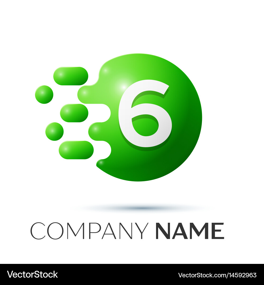 Number six splash logo green dots and bubbles Vector Image