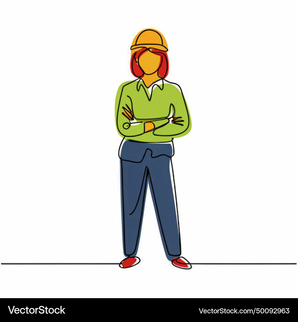 Woman worker in colourful continuous line Vector Image
