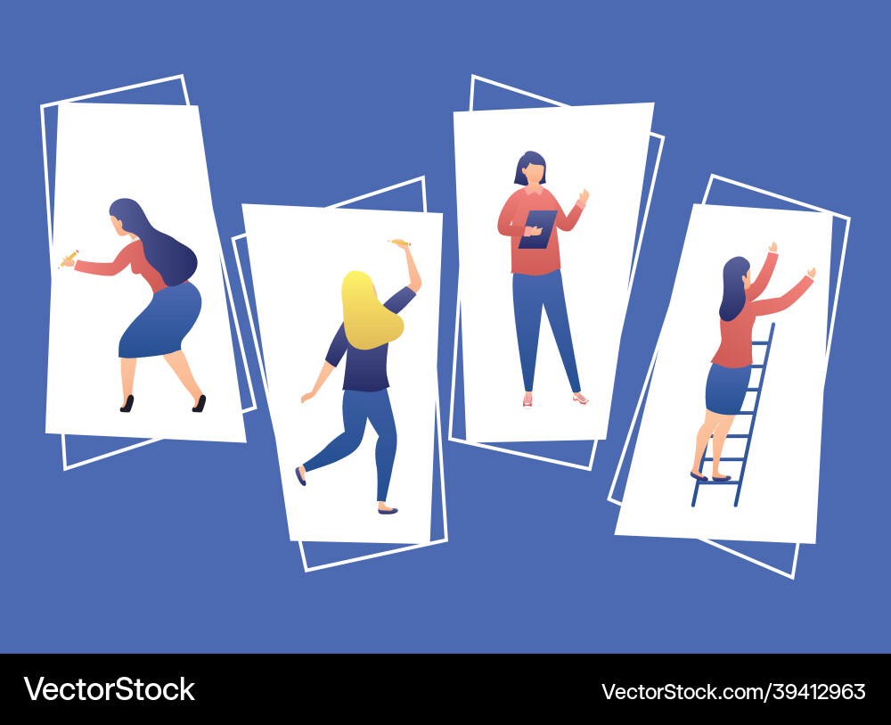 Women with planning icons Royalty Free Vector Image