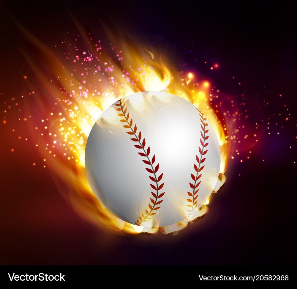 Dirty baseball speeding through the air on fire Vector Image