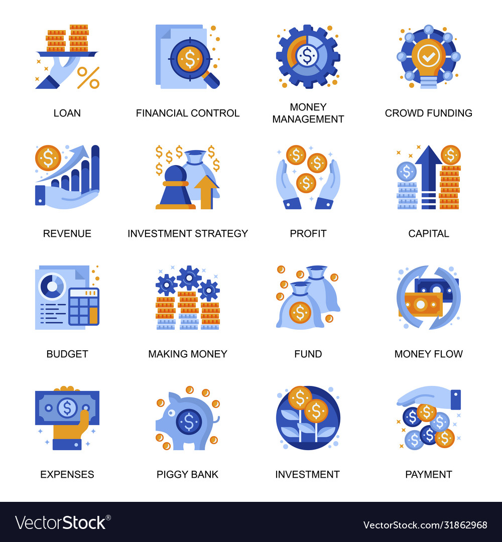 Financial management icons set in flat style Vector Image