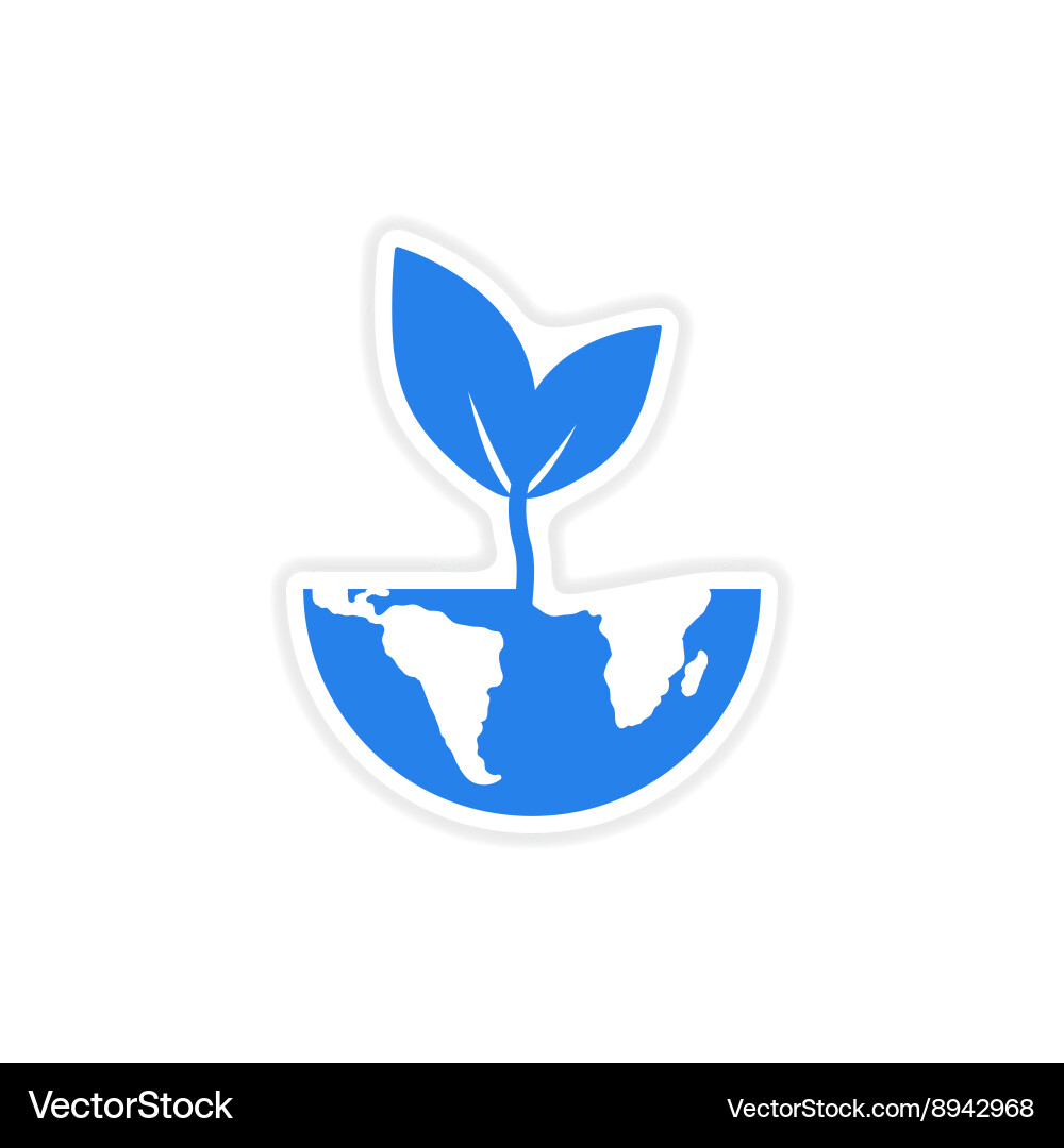 Paper sticker on white background earth plant Vector Image
