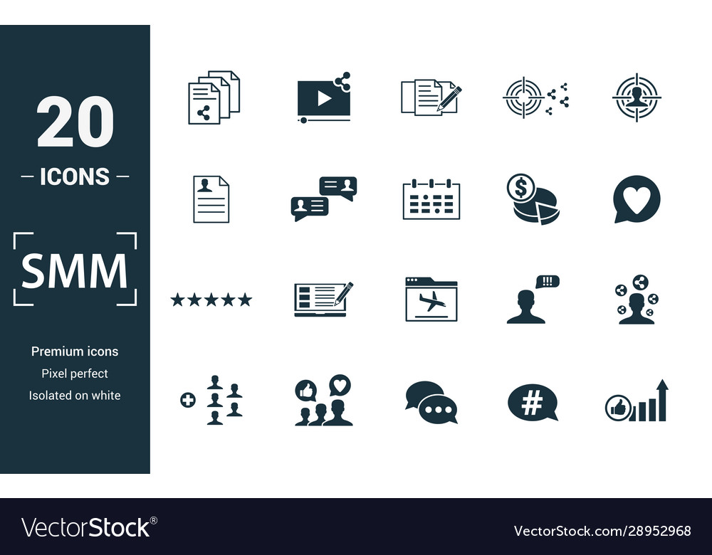 Smm icon set include creative elements content Vector Image